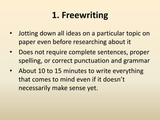 Pre-Writing Strategies | PPTX
