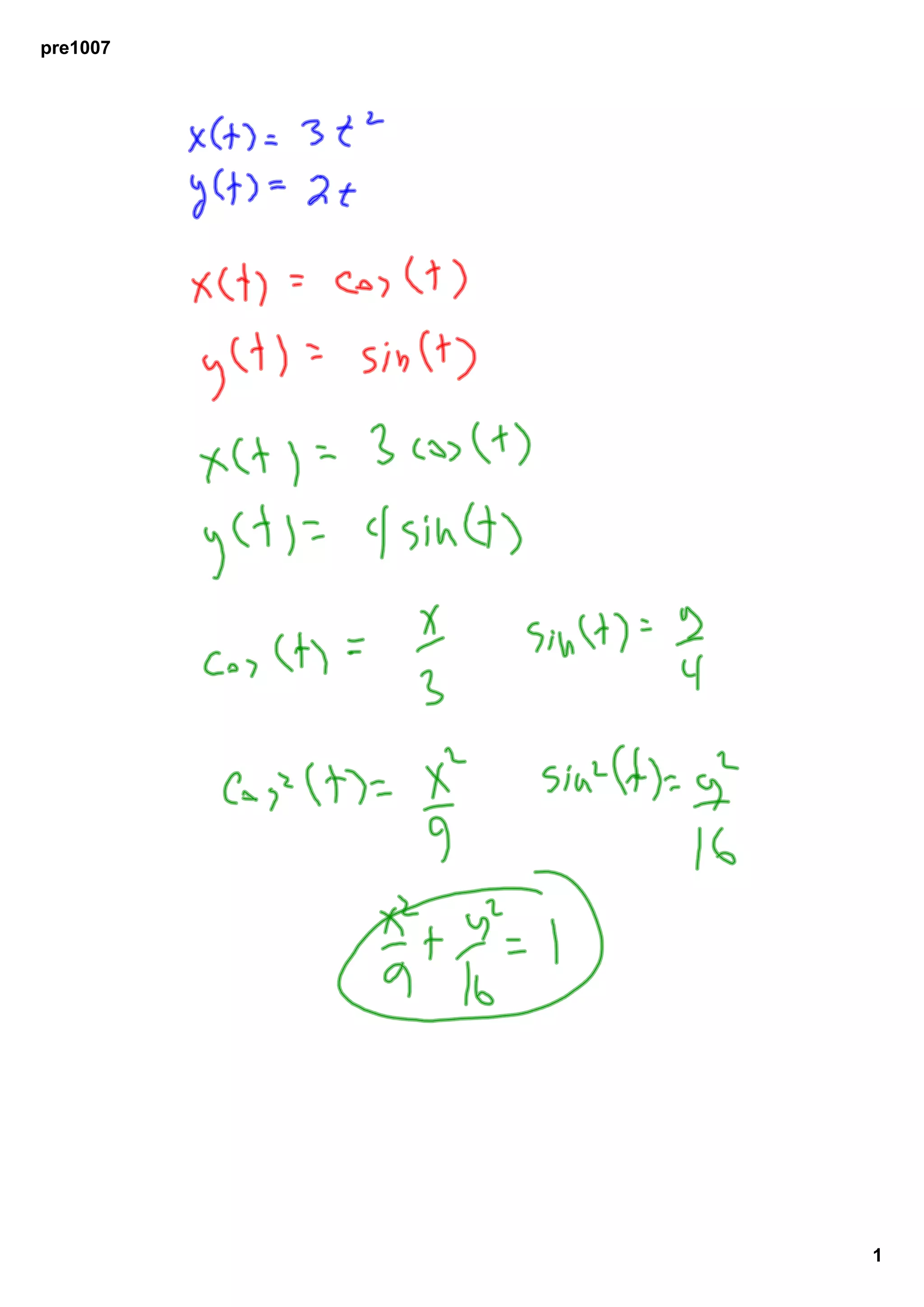 preCalculus 10-07 Parametrics | PDF