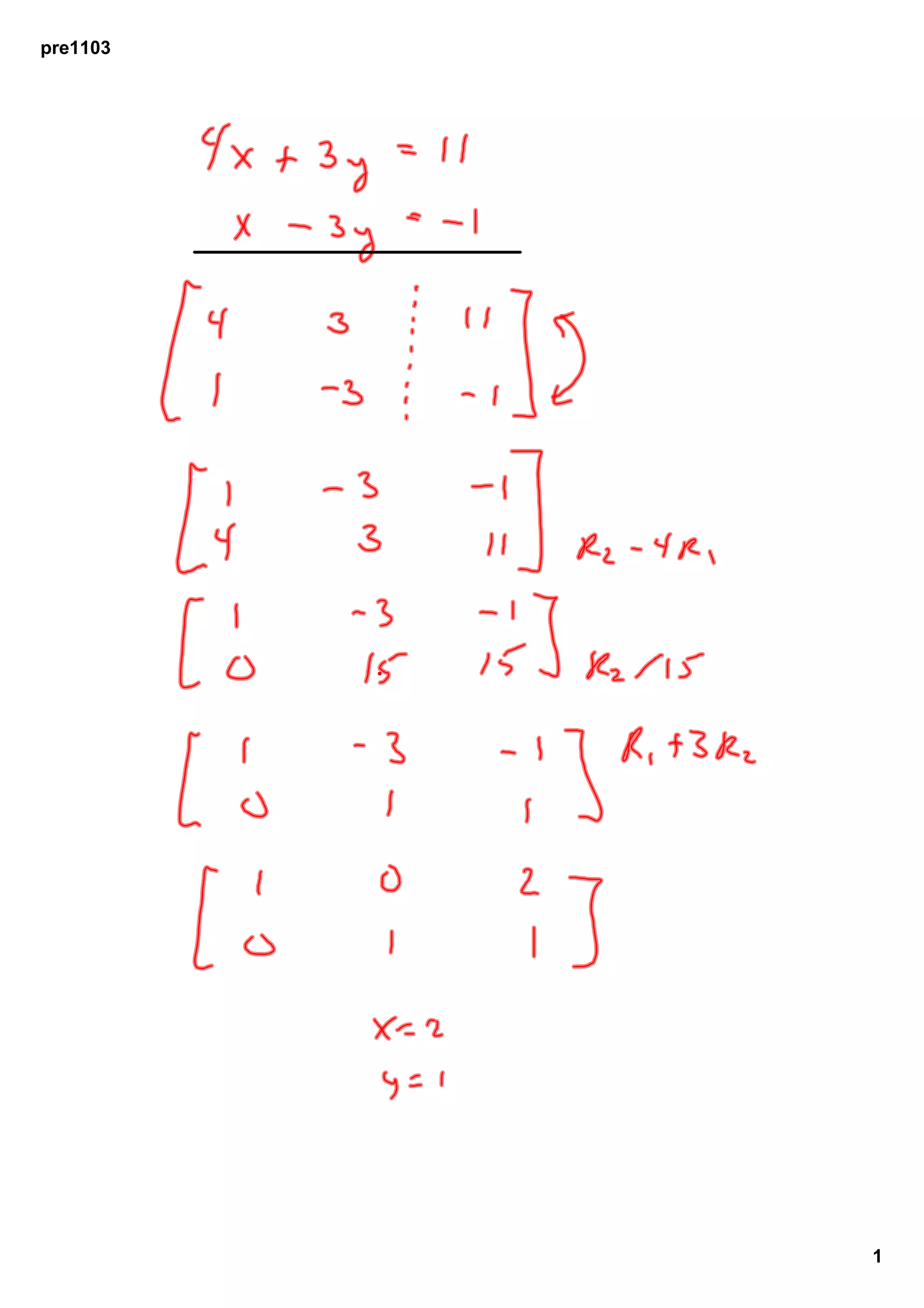 preCalculus 11-03 Augmented Matrix Solutions | PDF