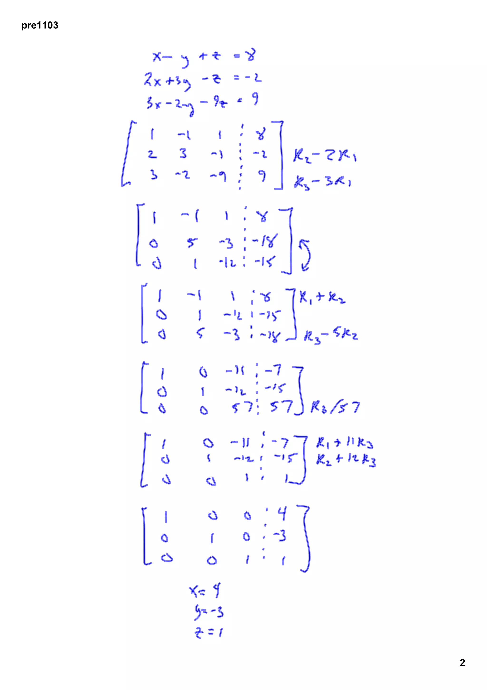 preCalculus 11-03 Augmented Matrix Solutions | PDF