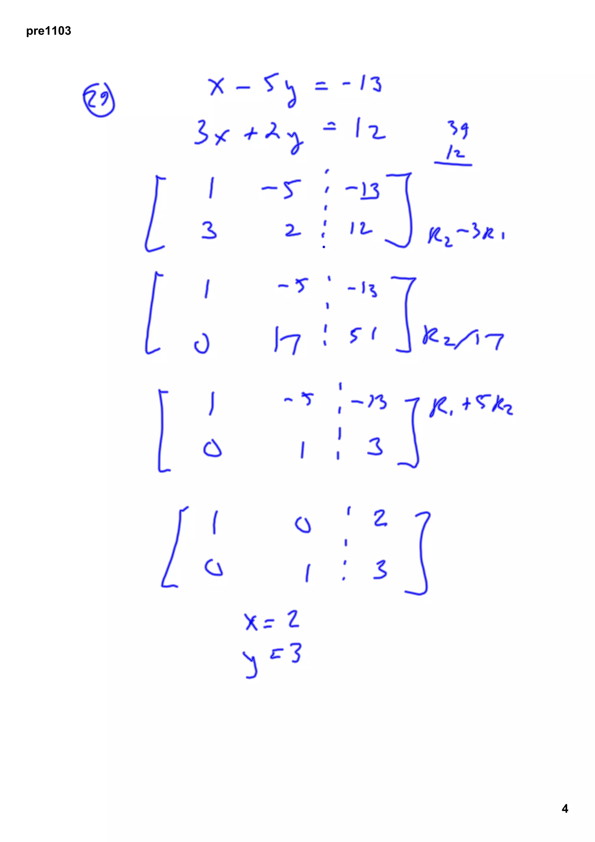 preCalculus 11-03 Augmented Matrix Solutions | PDF