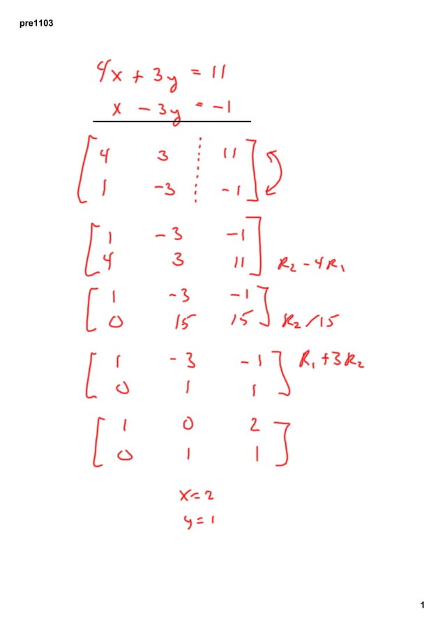 preCalculus 11-03 Augmented Matrix Solutions | PDF