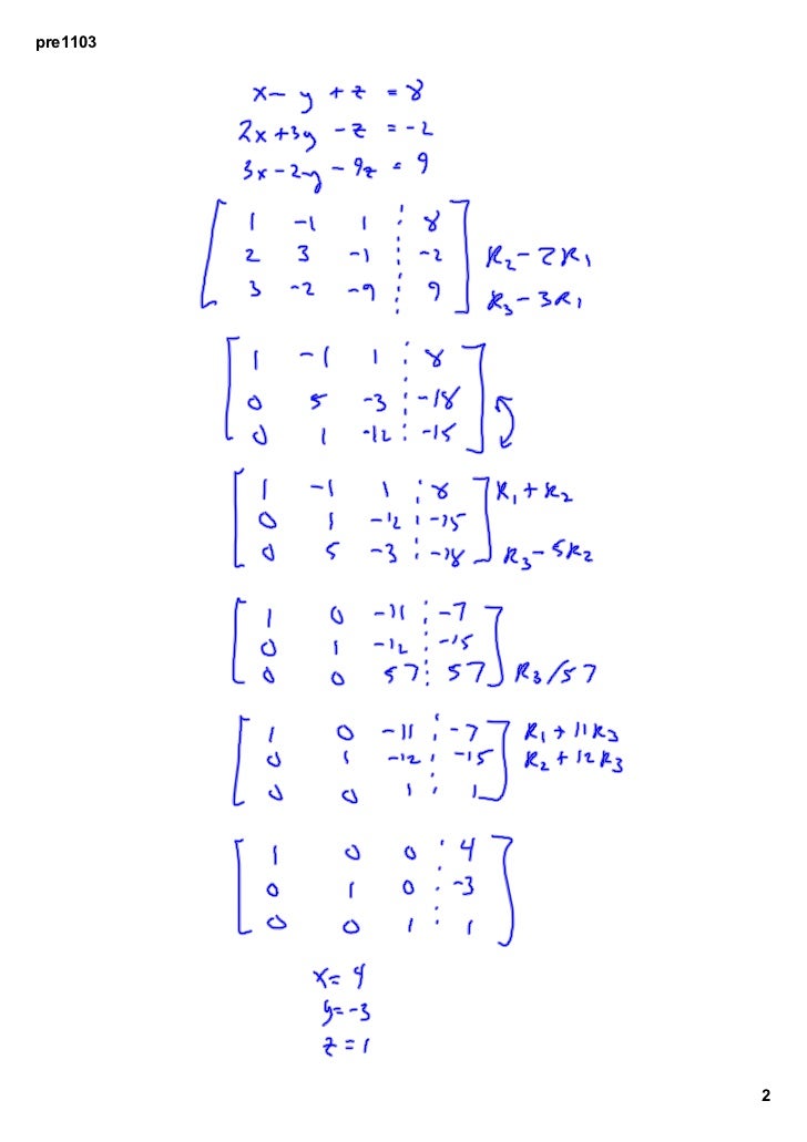 preCalculus 11-03 Augmented Matrix Solutions