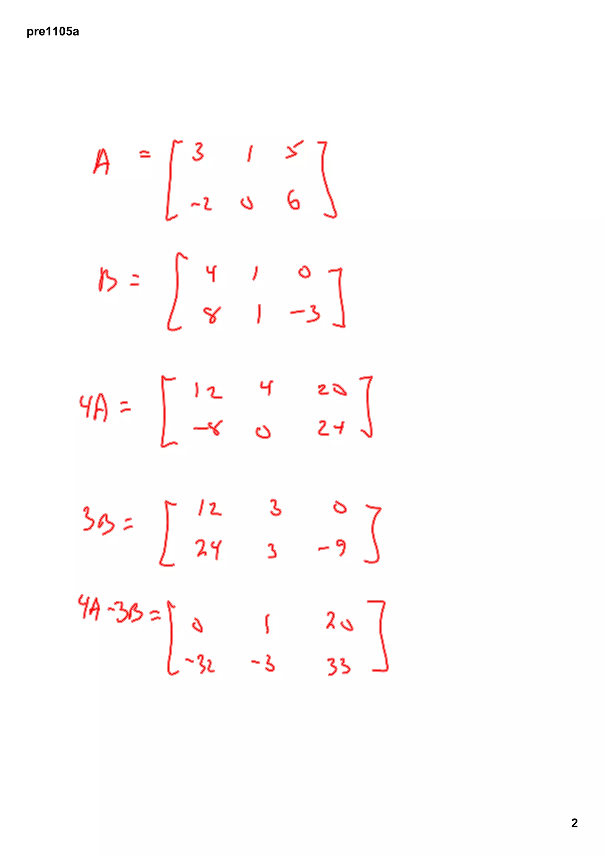preCalculus 11-05A: Matrix Operations! | PDF