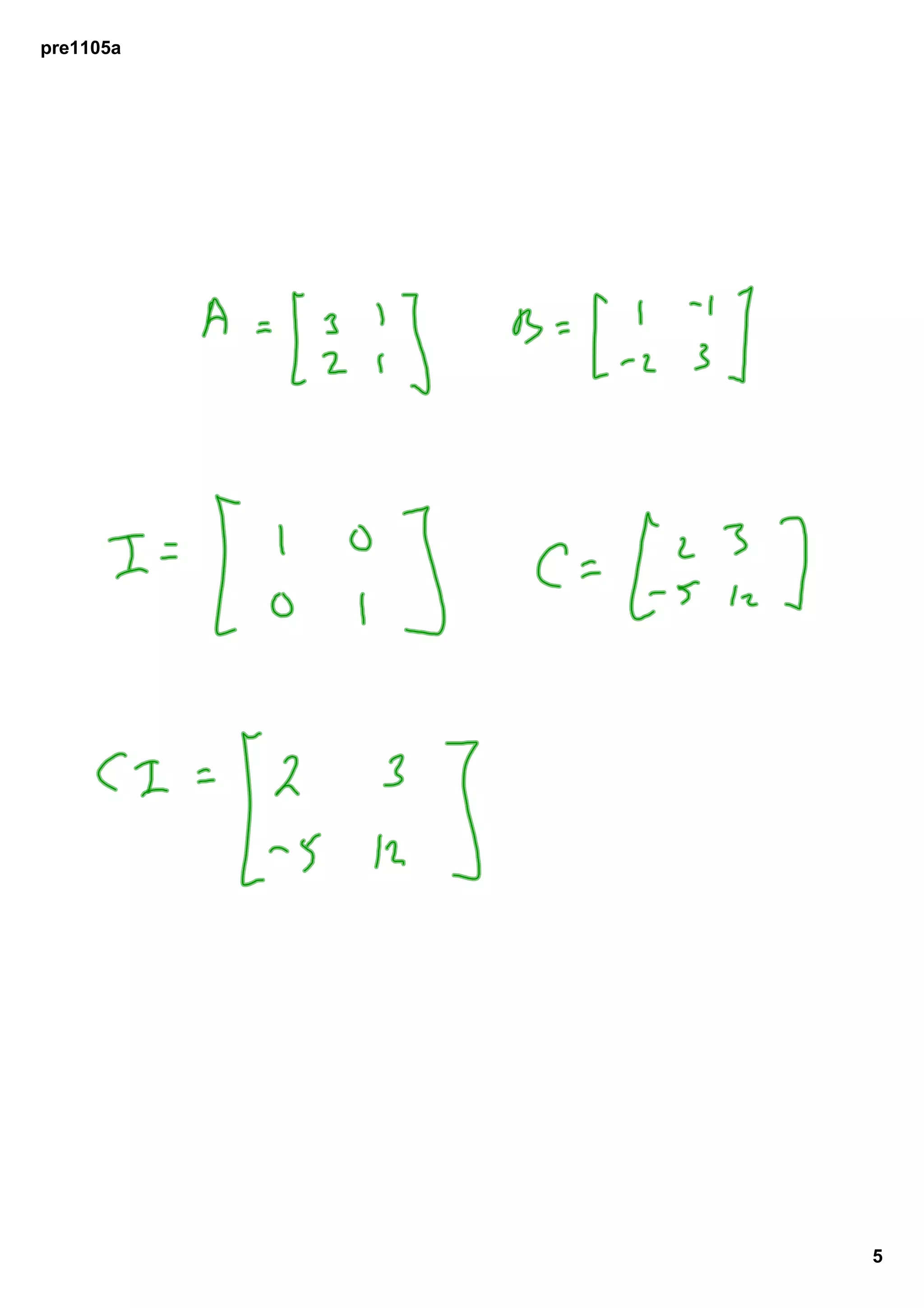 Precalculus 11 05a Matrix Operations Pdf