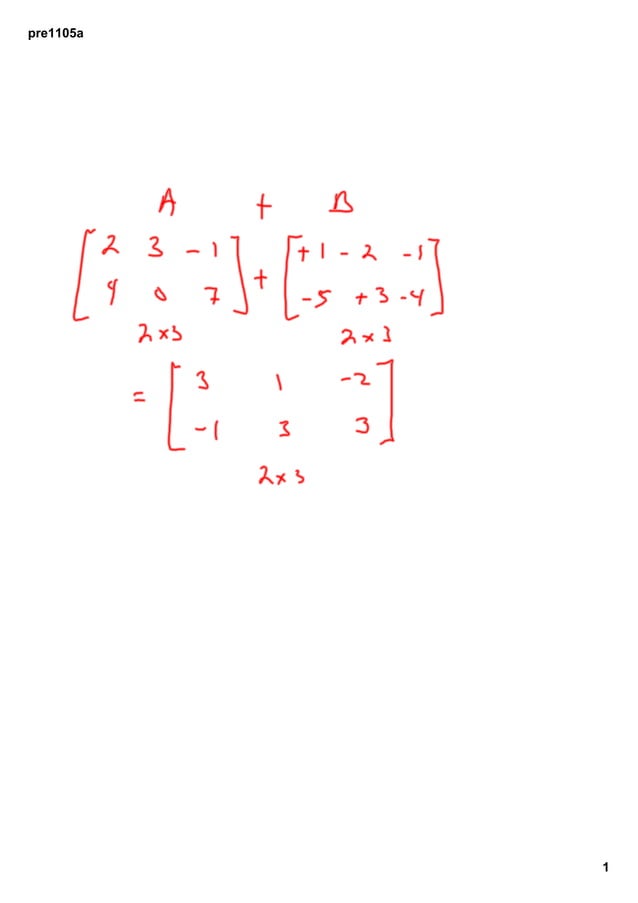 Precalculus 11 05a Matrix Operations Pdf
