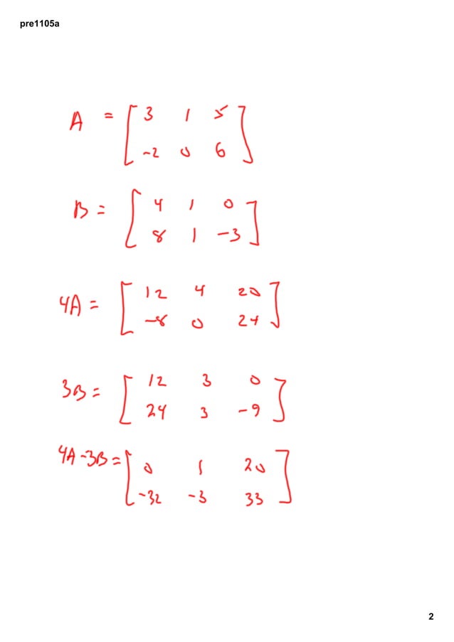 Precalculus 11 05a Matrix Operations Pdf