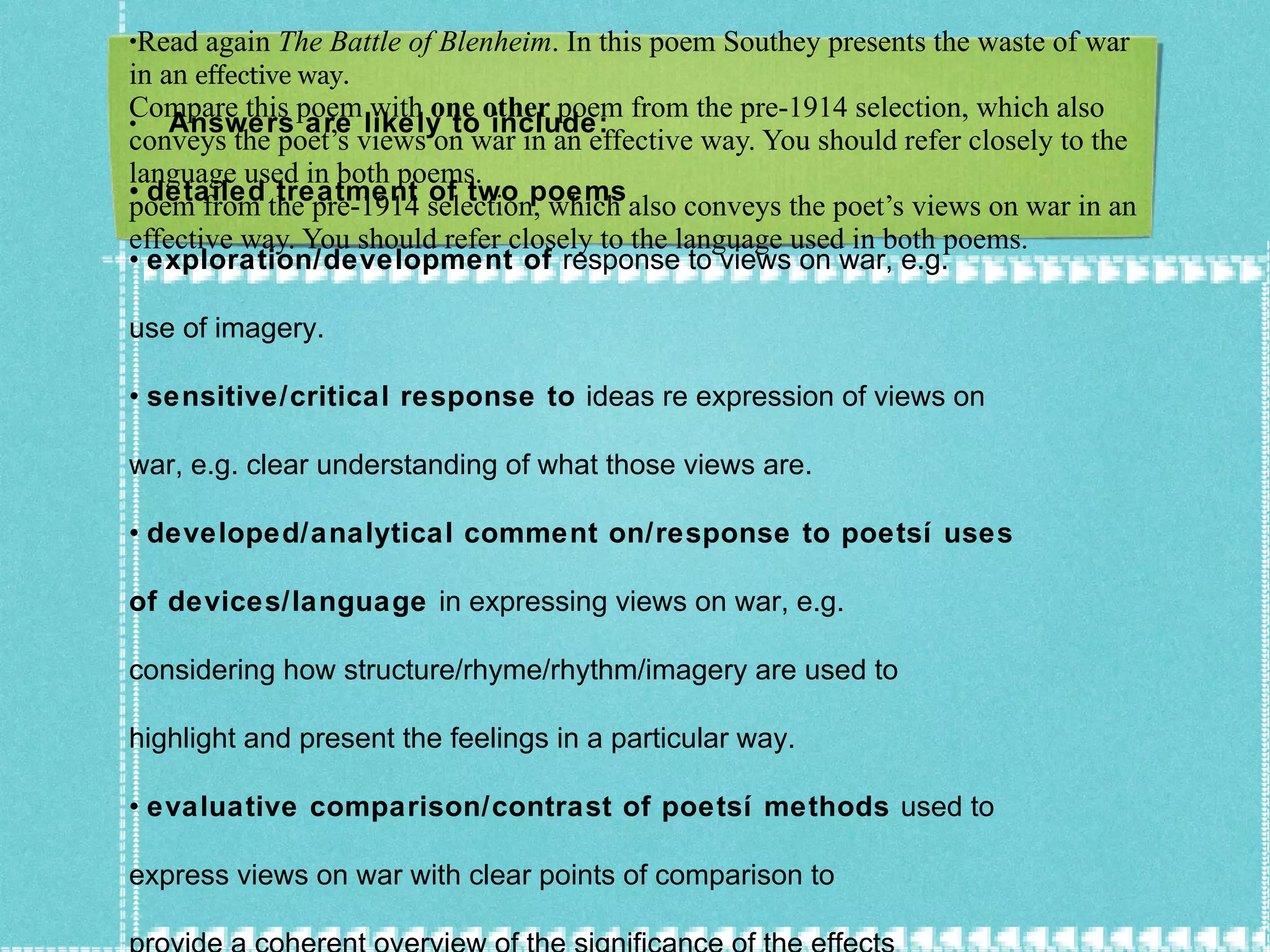 Pre 19th war poetry sample questions | PPT | Poetry | Books and Literature