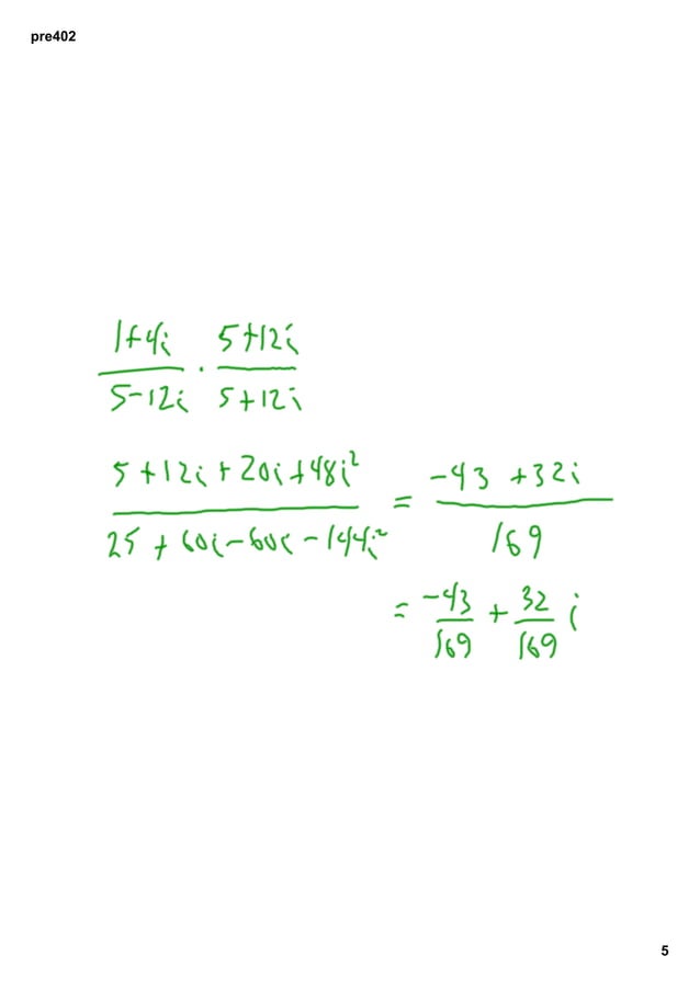 pre Calculus 402 Complex Numbers | PDF