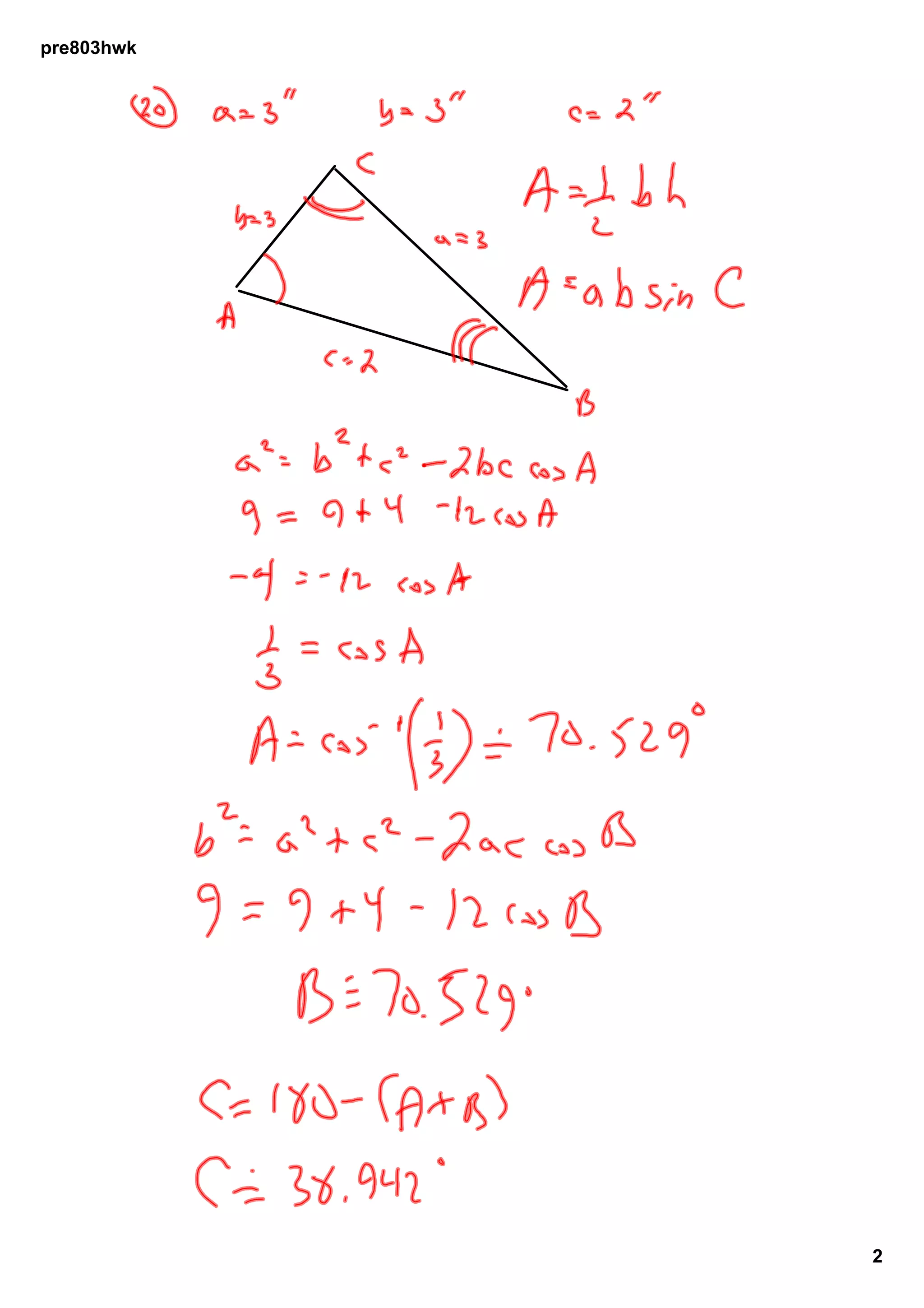 preCalculus 803 Law of Cosines HWK! | PDF