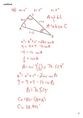 preCalculus 803 Law of Cosines HWK! | PDF
