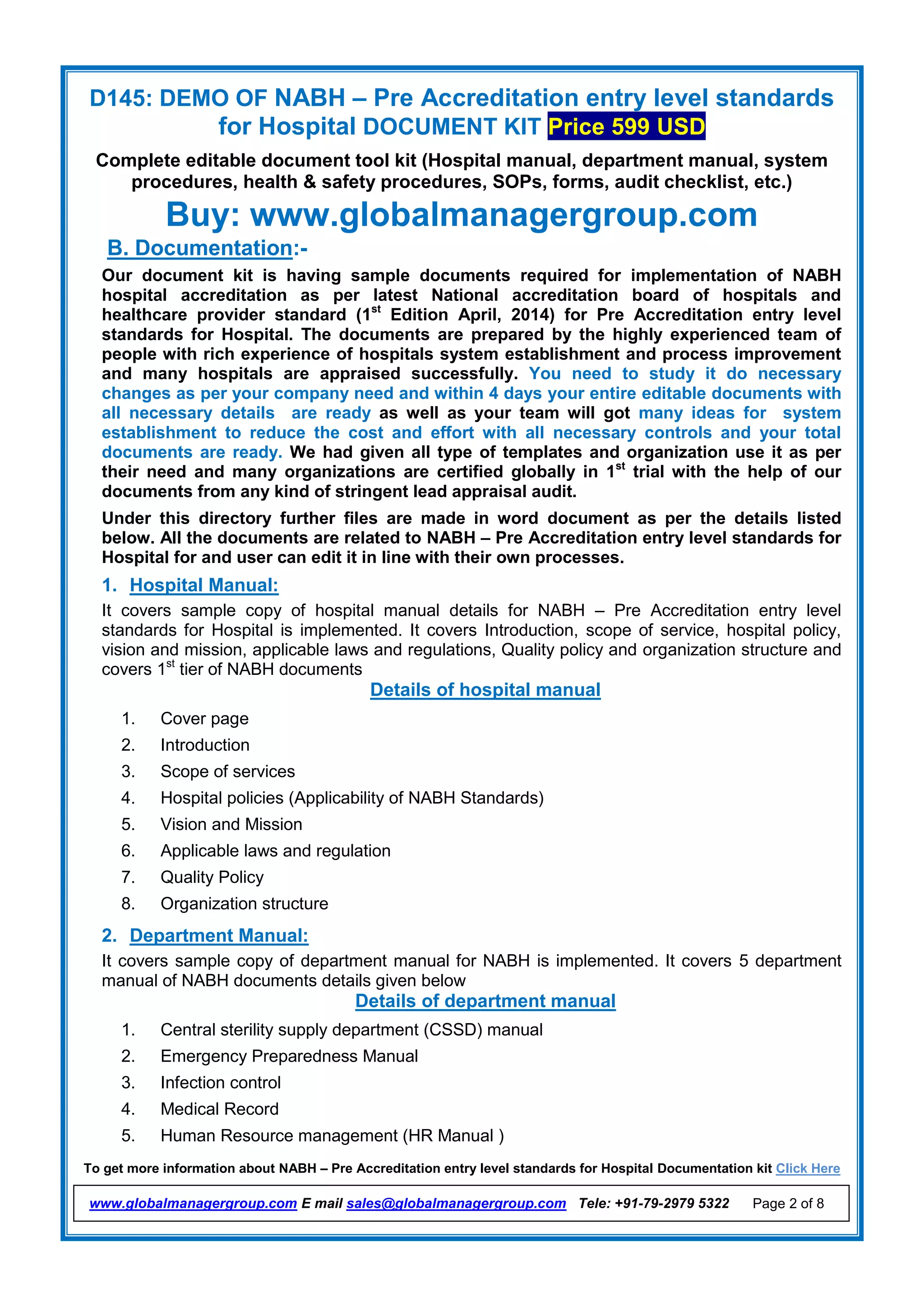 Demo of NABH Documentation Kit for Pre Accreditation | PDF