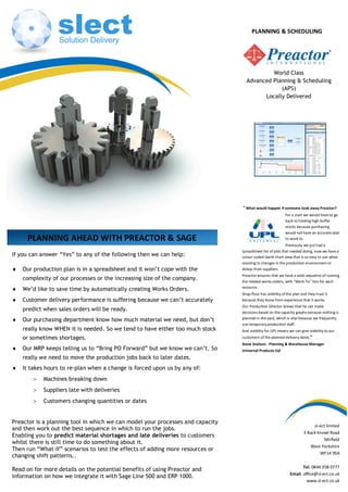 Preactor Sage1000 Integration | PDF