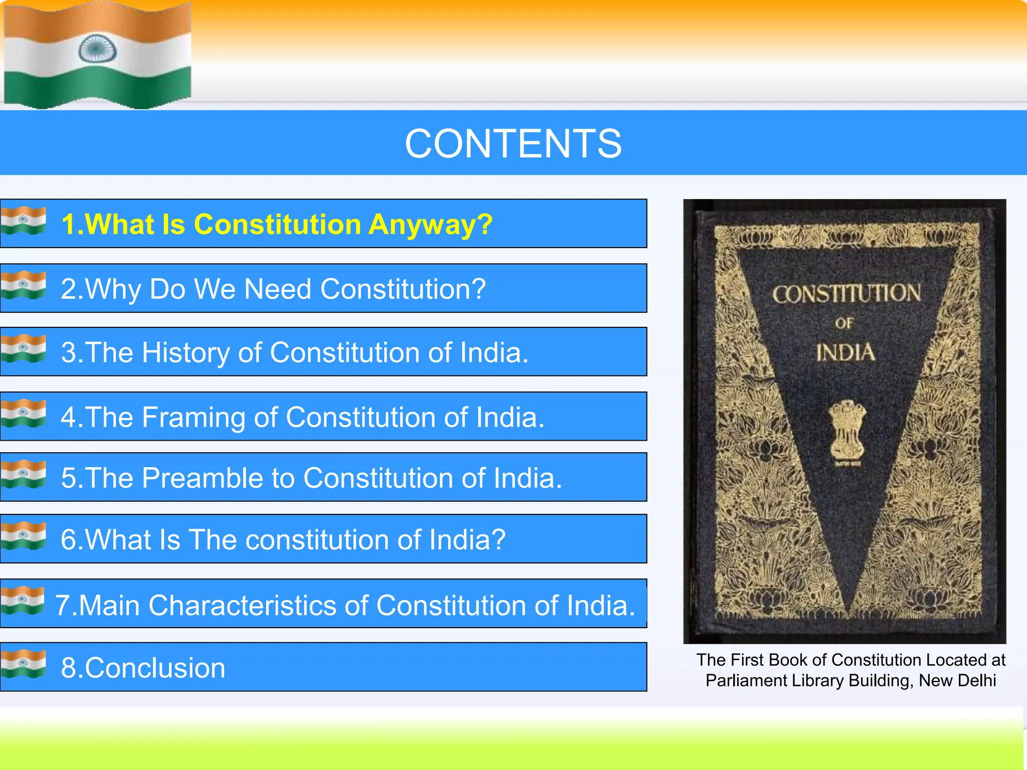 The Constitution of India is a set of written rules that are accepted ...