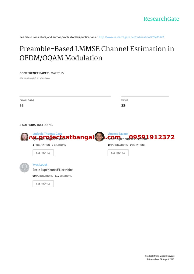 Preamble-Based LMMSE Channel Estimation in OFDM/OQAM Modulation | PDF