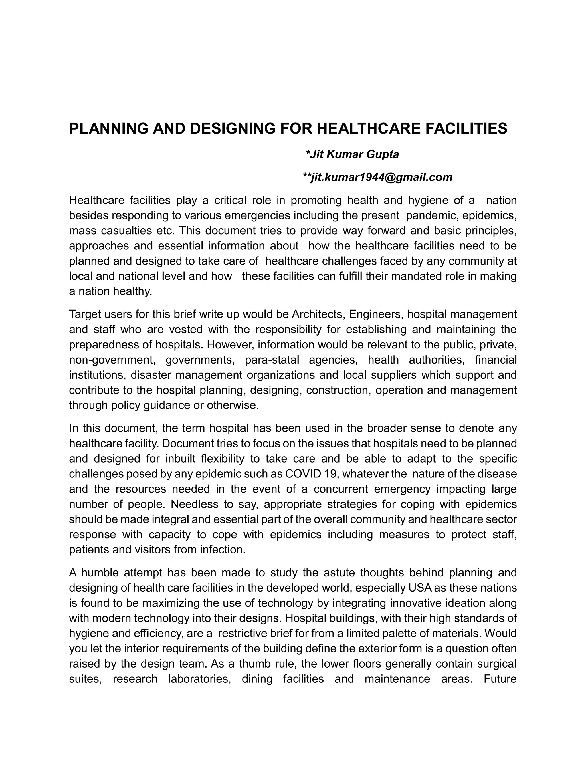 Planning and Designing Healthcare Facilities- Preamble - | PDF