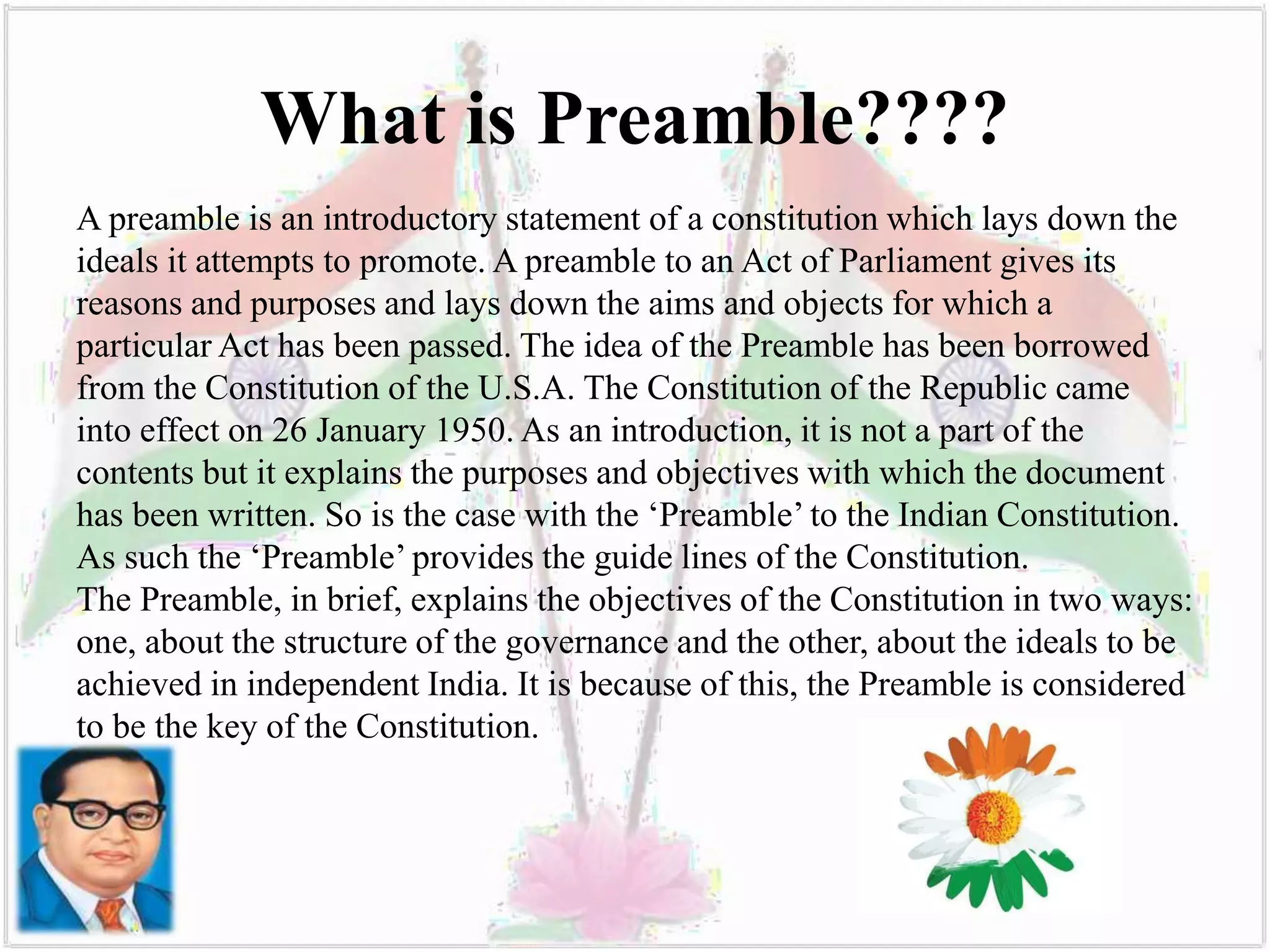Preamble to constitution of India-.ppt | Free Download