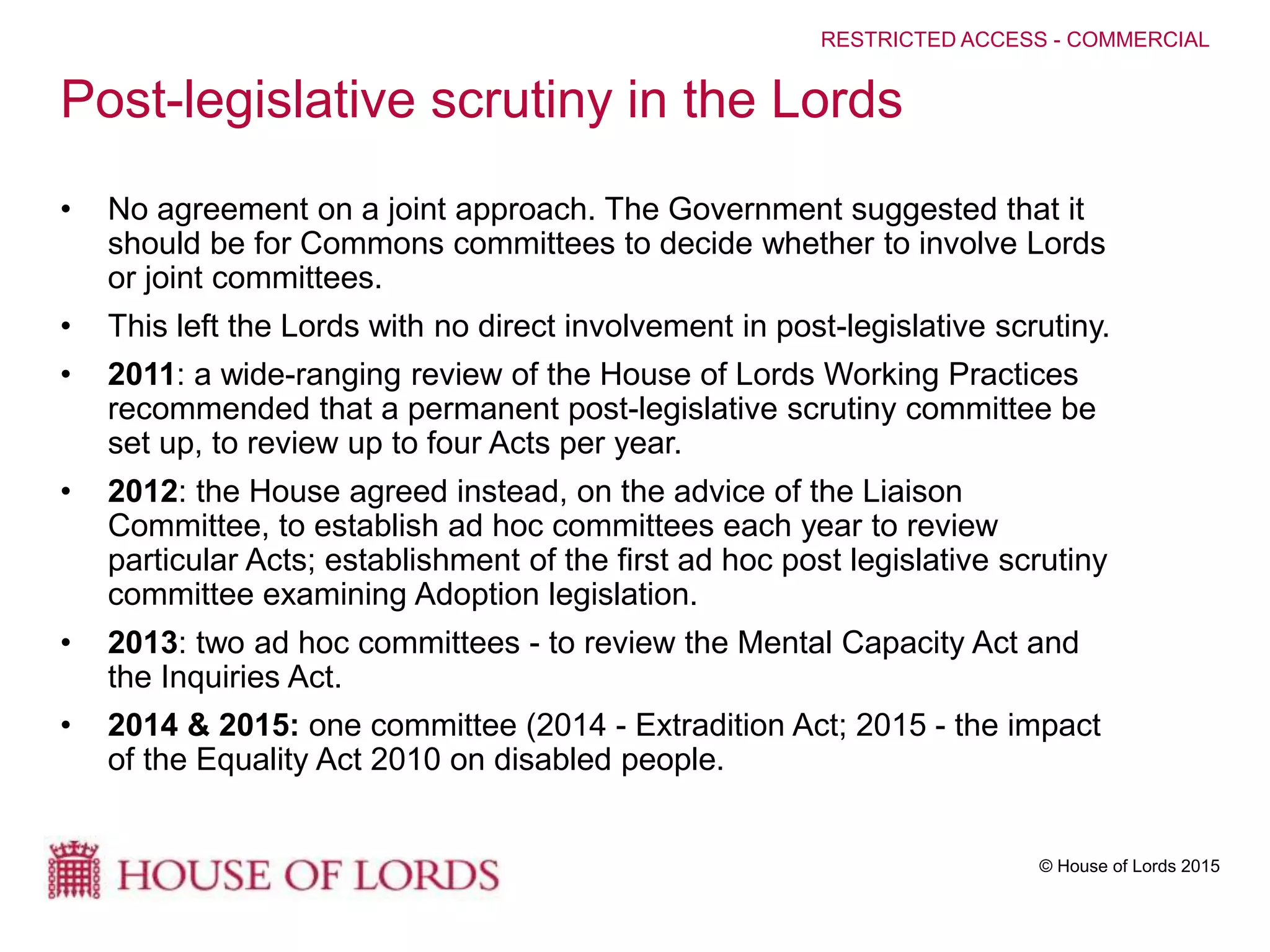 Pre and post legislative scrutiny in the House of Lords | PPTX