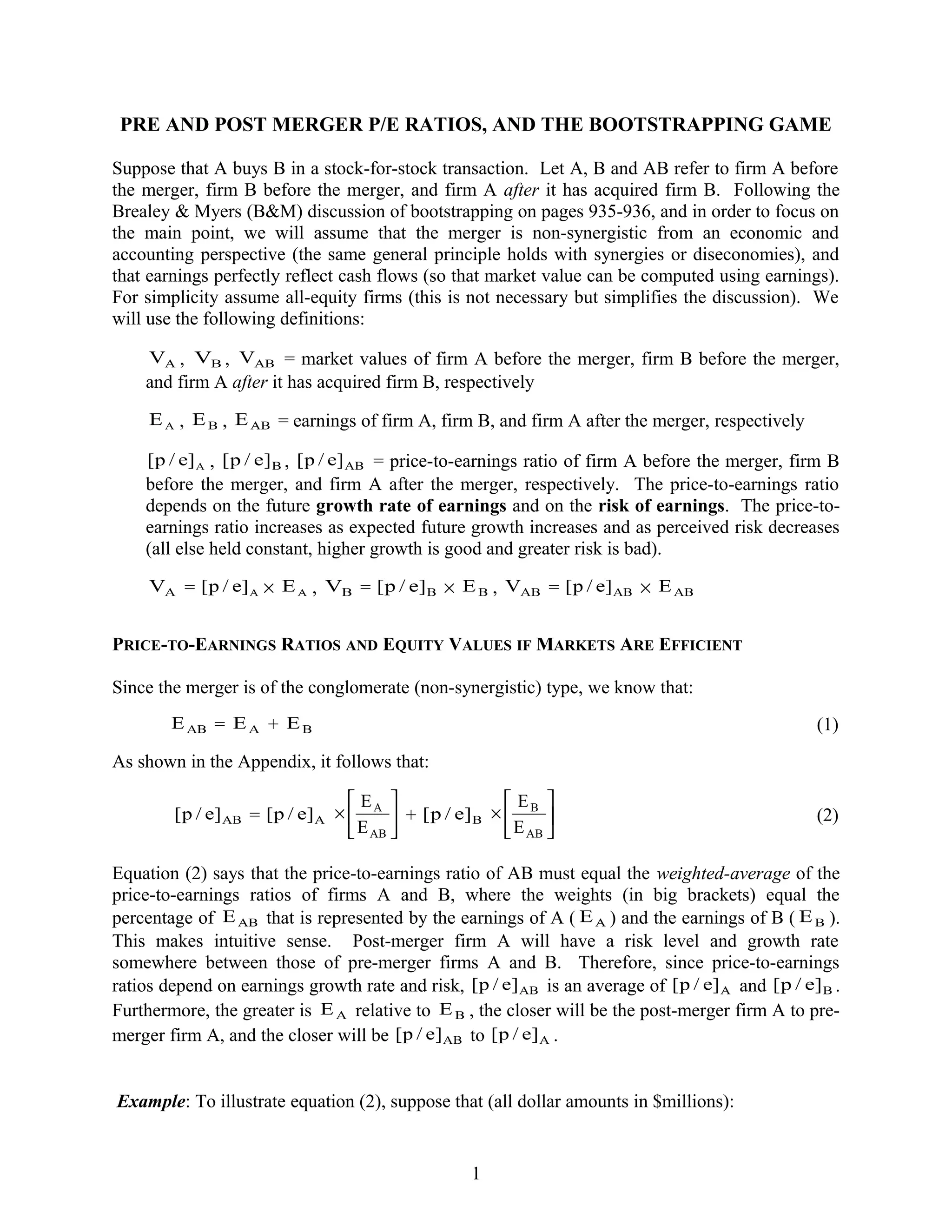 Pre and post merger p e ratios | DOC
