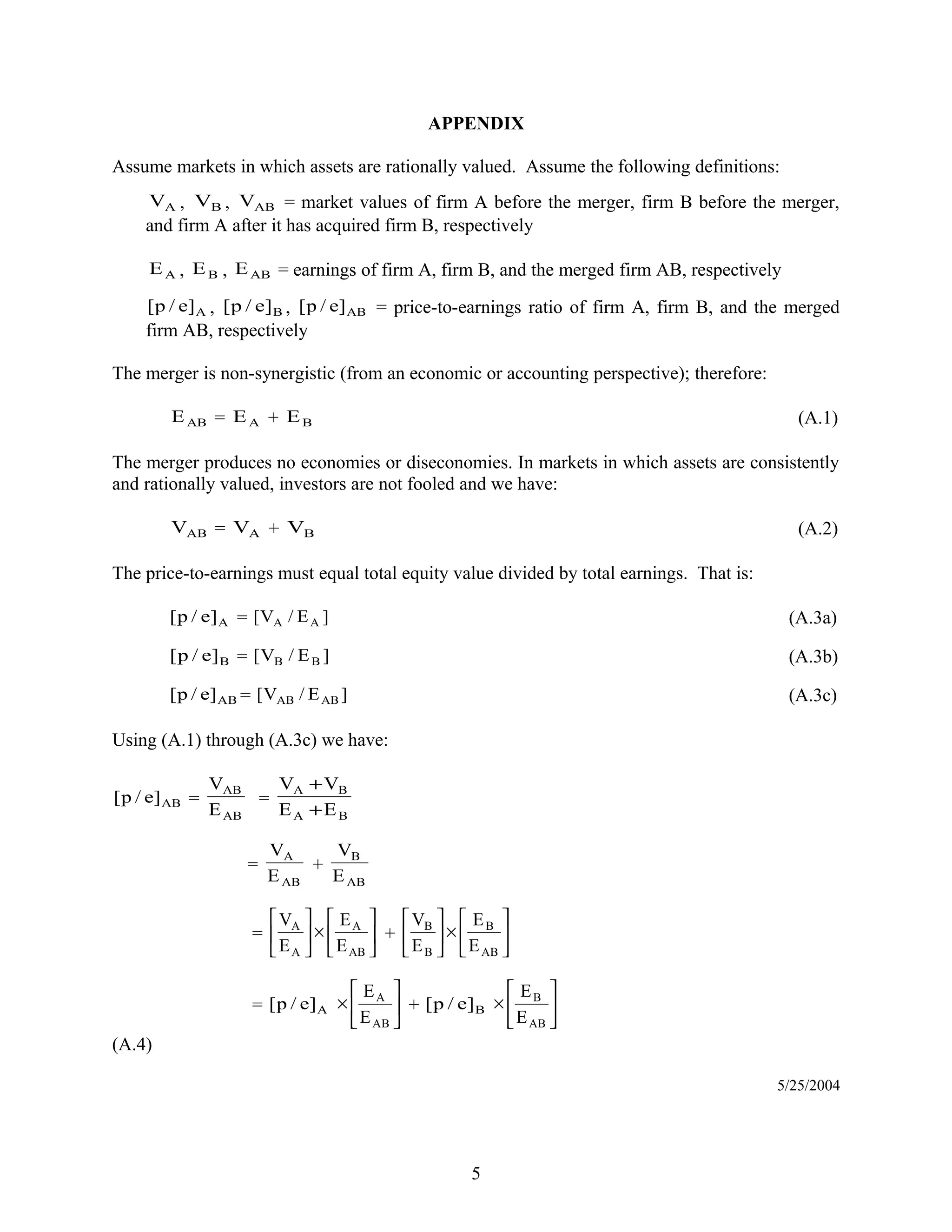 Pre and post merger p e ratios | DOC