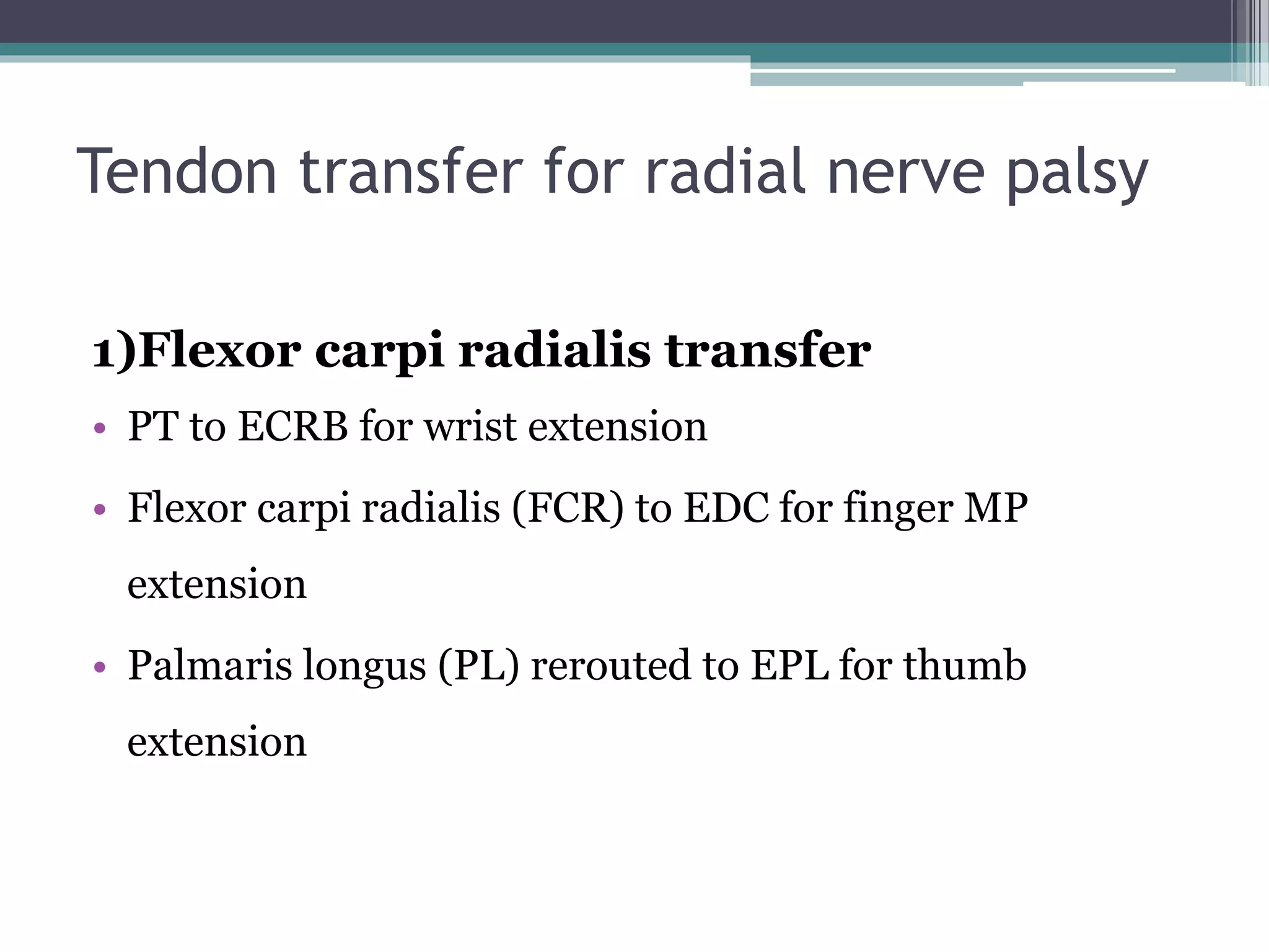 Pre and post operative management in tendon transfer | PPTX