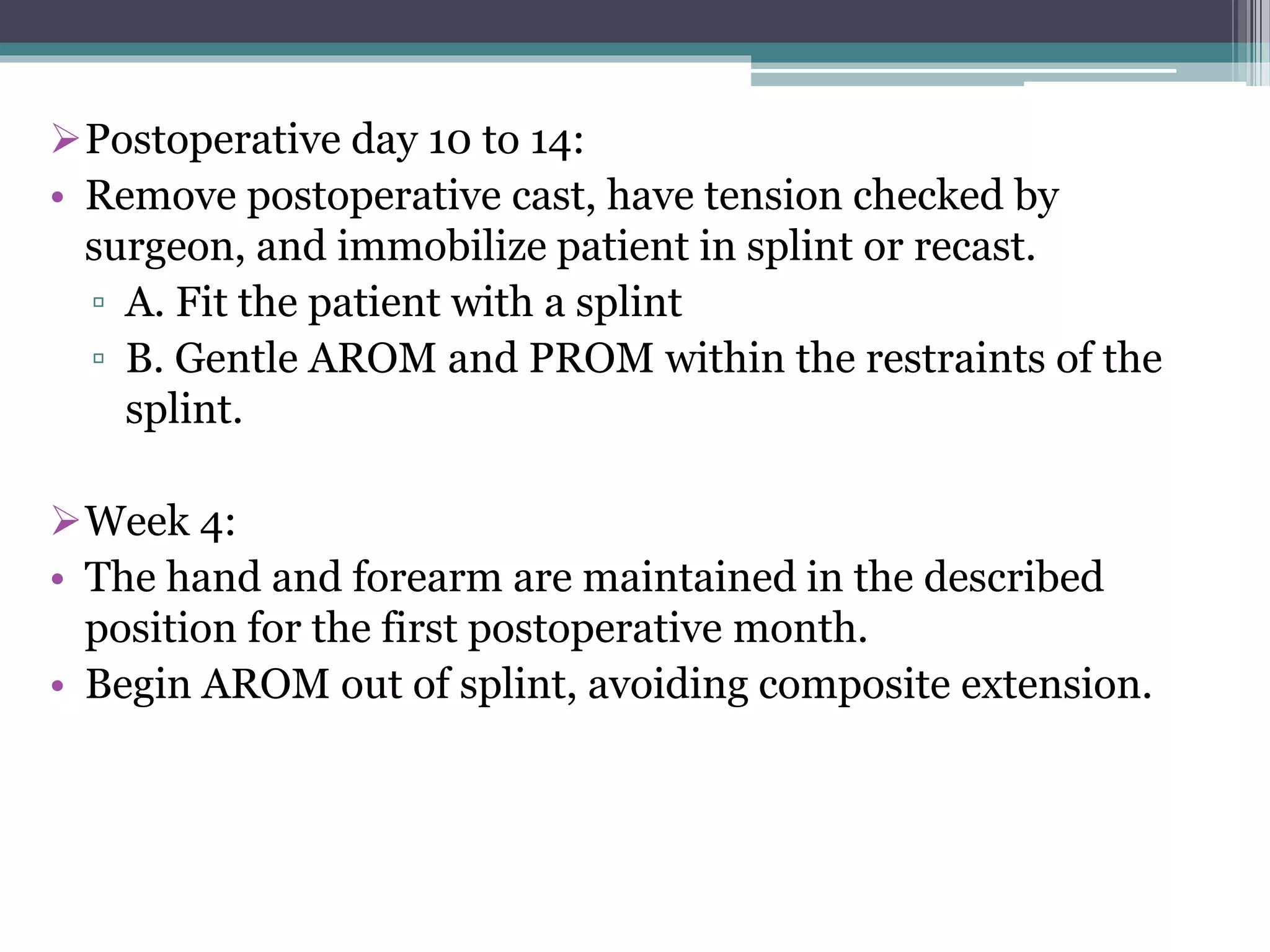 Pre and post operative management in tendon transfer | PPTX