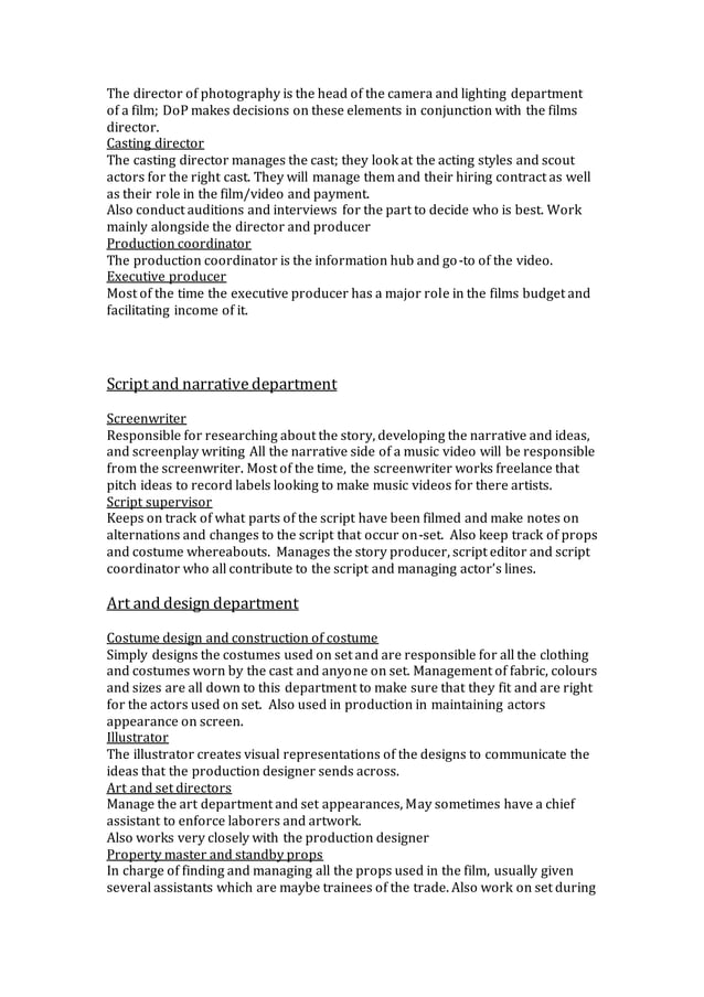 Pre and post production roles | DOCX | Video Production | Content ...