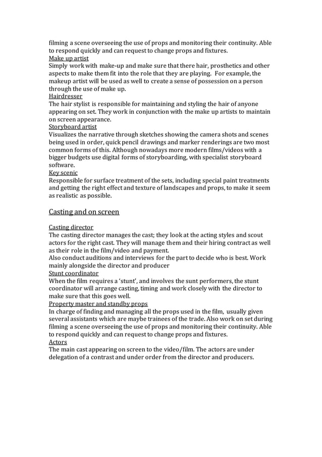 Pre and post production roles | DOCX | Video Production | Content ...