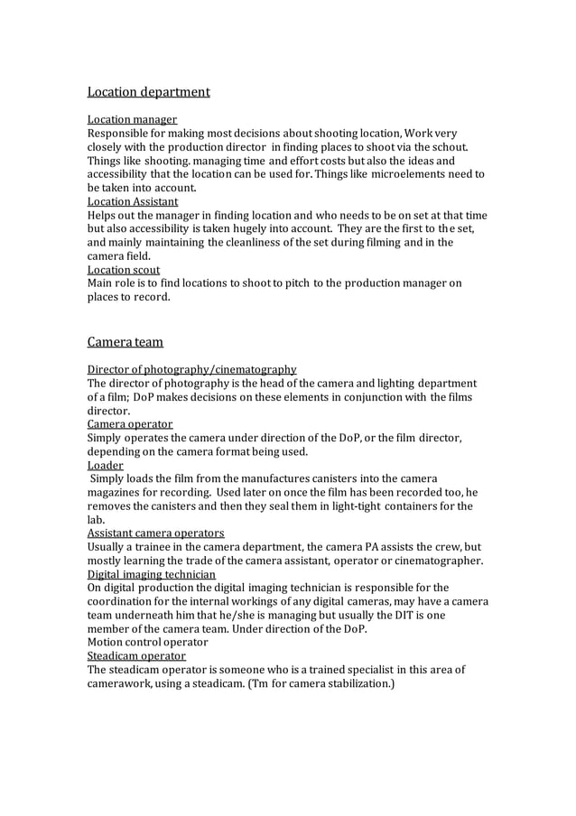 Pre and post production roles | DOCX | Video Production | Content ...