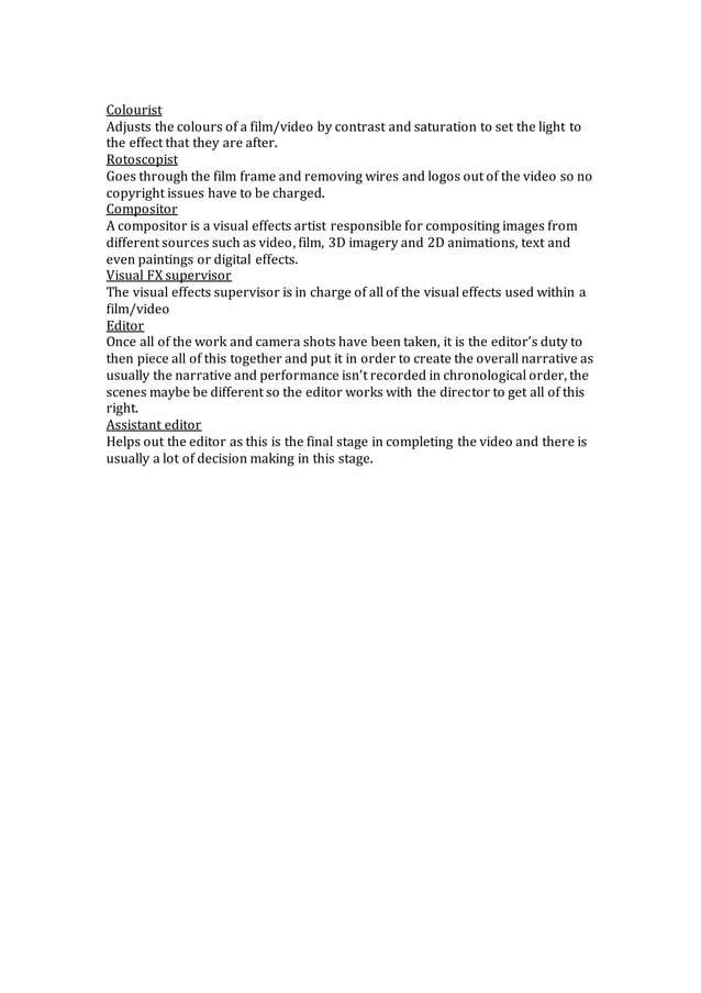 Pre and post production roles | DOCX | Video Production | Content ...