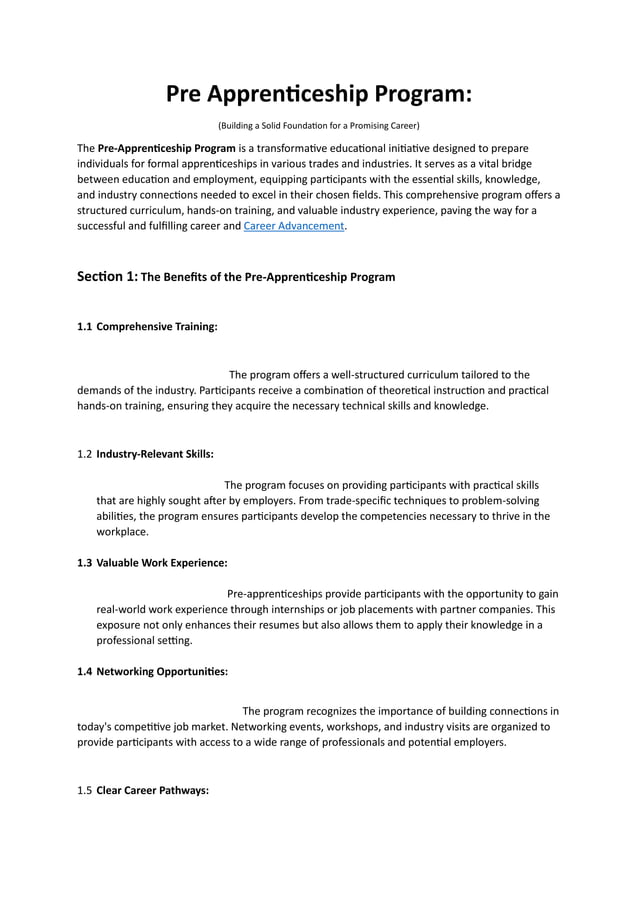 Pre Apprenticeship Program | PDF