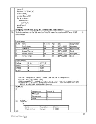 GVKCV Computer Science(083) Pre board sample paper 2 Class 12 (20-21) with solutions | PDF