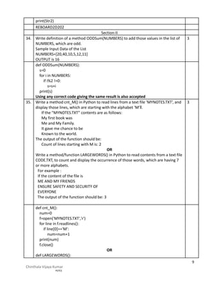 GVKCV Computer Science(083) Pre board sample paper 2 Class 12 (20-21) with solutions | PDF