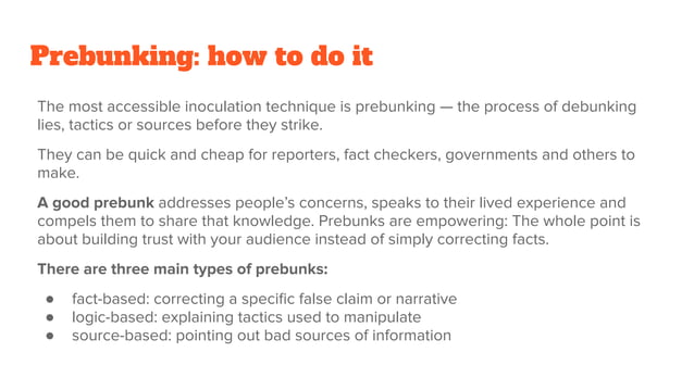 Prebunking and Debunking in Fact-checking | PPT