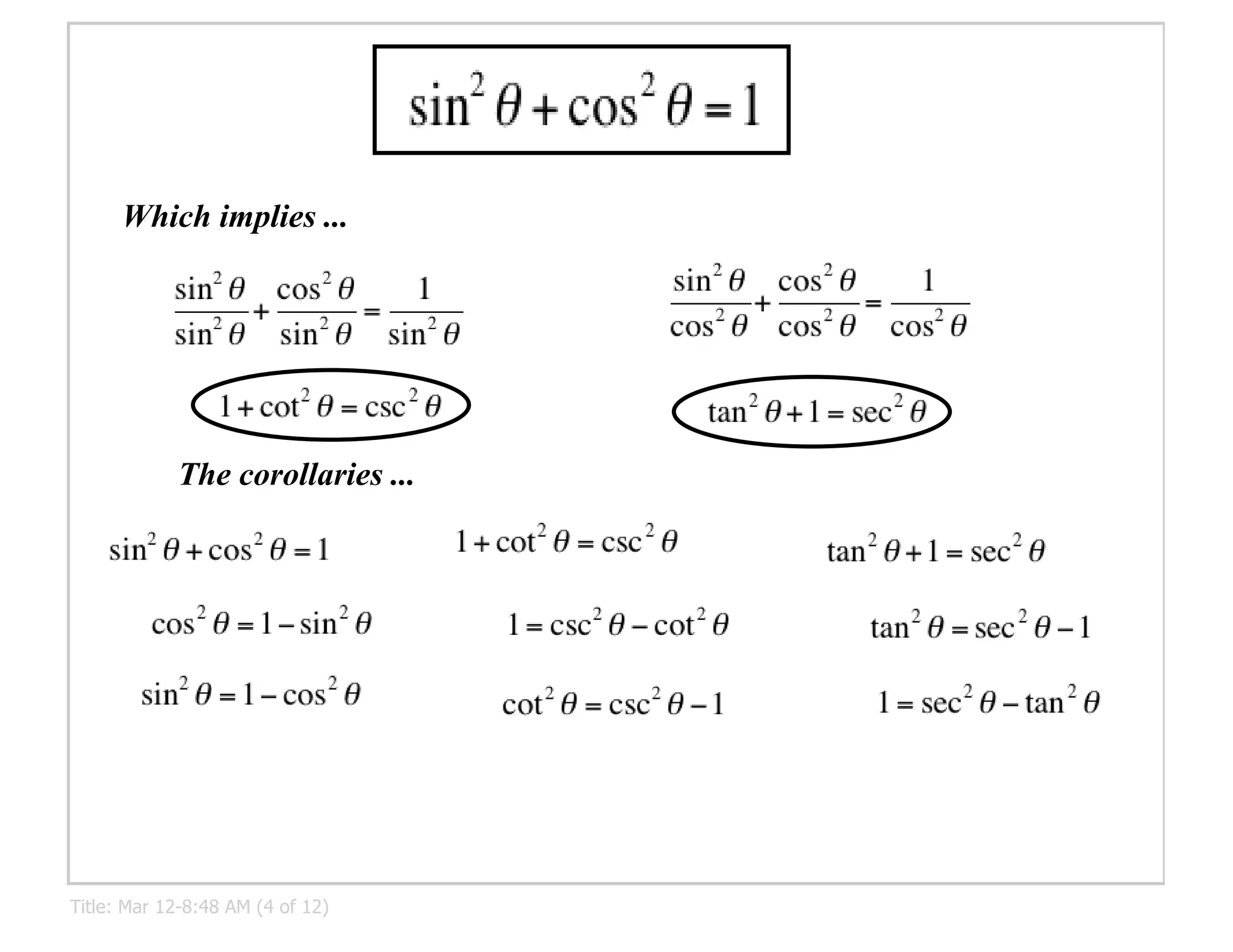 Pre-Cal 40S Trigonometric Identities Math Dictionary | PDF
