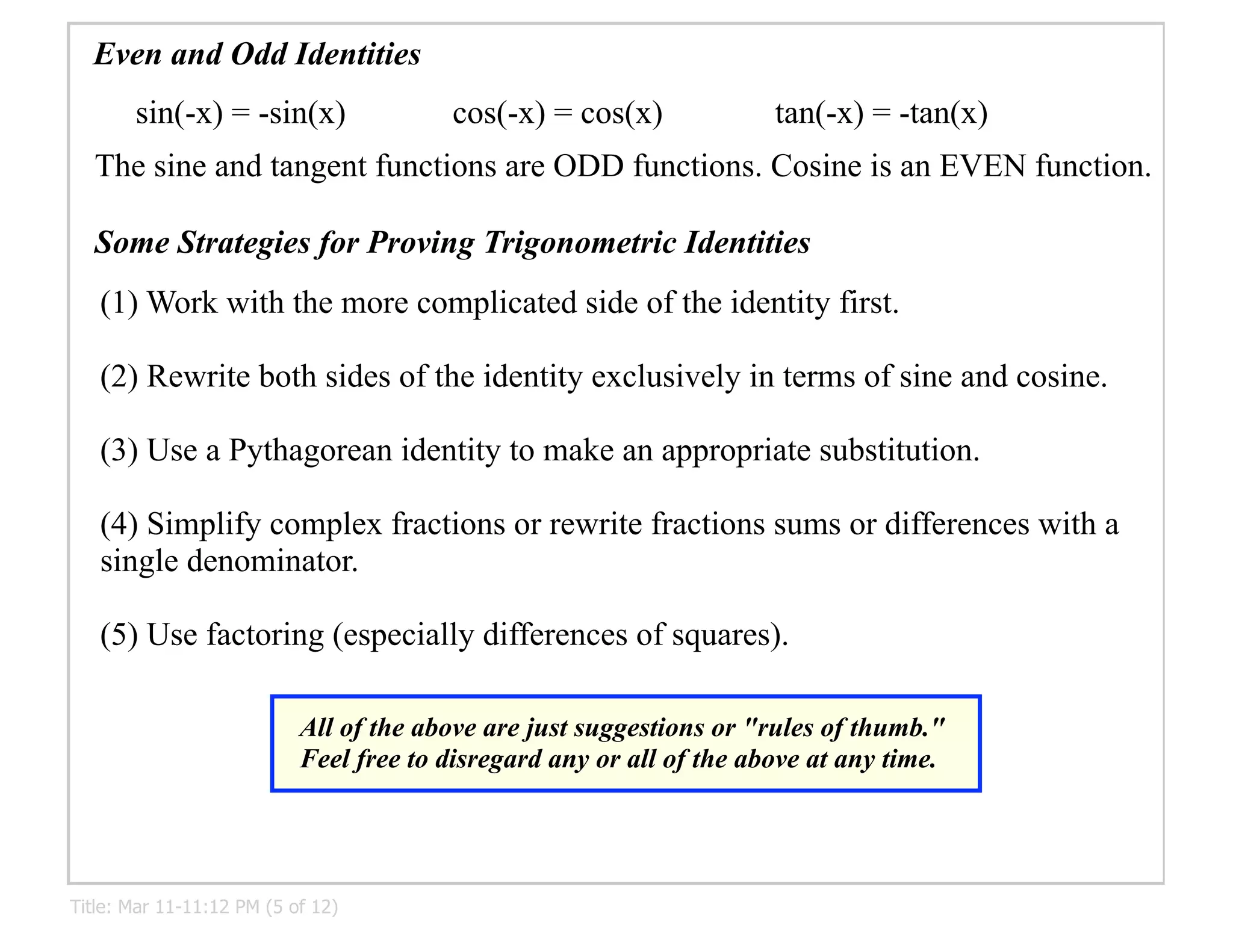 Pre-Cal 40S Trigonometric Identities Math Dictionary | PDF