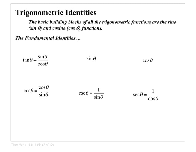 Pre-Cal 40S Trigonometric Identities Math Dictionary | PDF | Physics ...