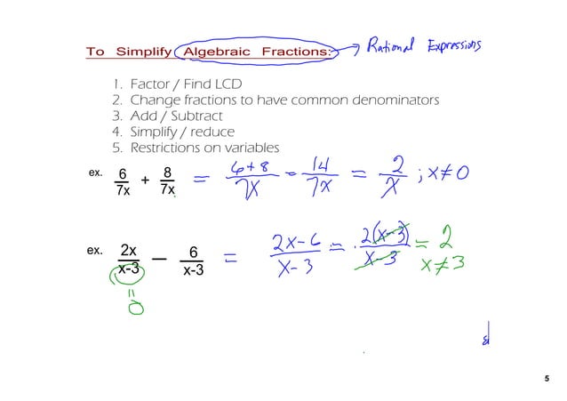 Precal 20 S Adding And Subtracting Rational Expressions | PDF