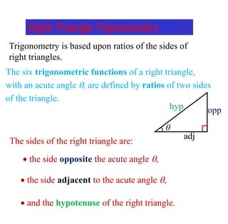 Precalculus August 28 trigonometry ratios in right triangle and special ...