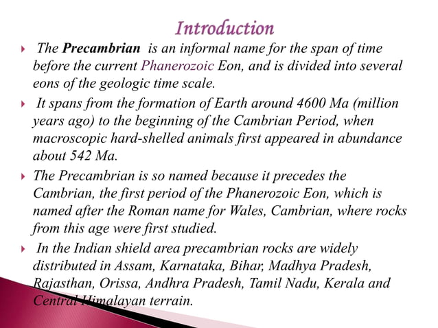 Precambrian cambrian boundary with reference to india | PPTX | Geology ...