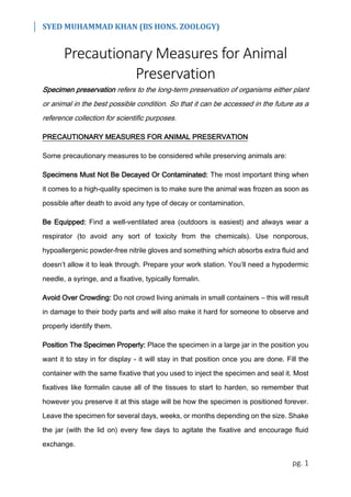 Precautionary Measures for Animal Preservation | PDF