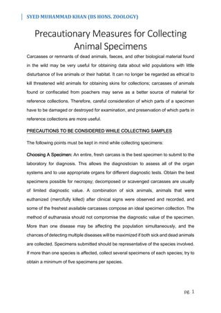 Precautionary Measures for Collecting Animal Specimens | PDF
