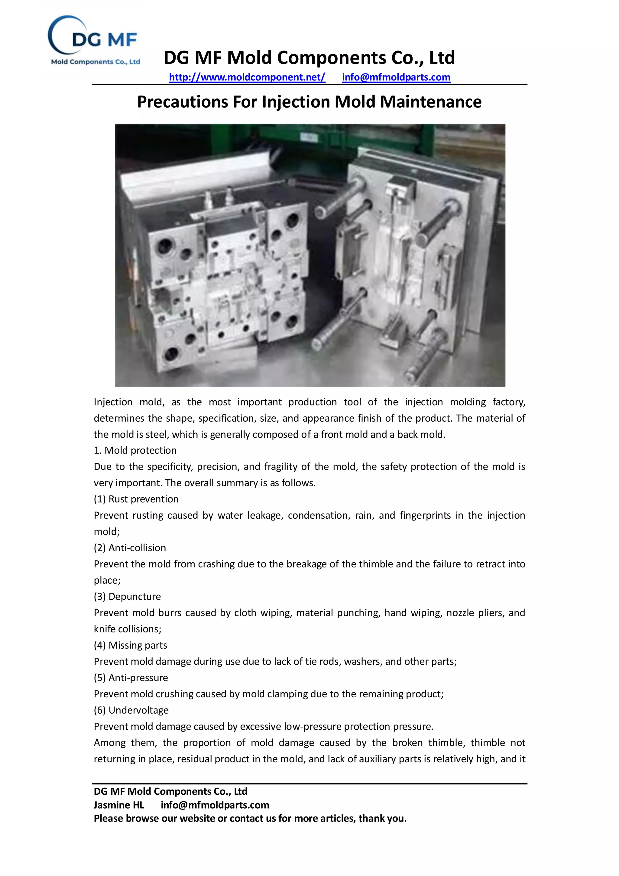 Precautions for injection mold maintenance | PDF