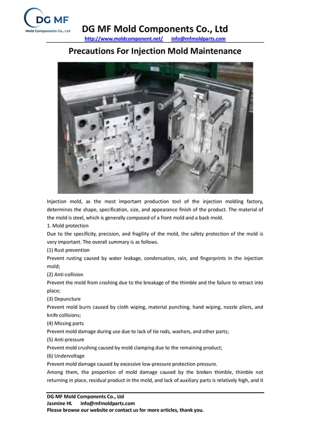 Precautions for injection mold maintenance | PDF | First Aid | Injuries