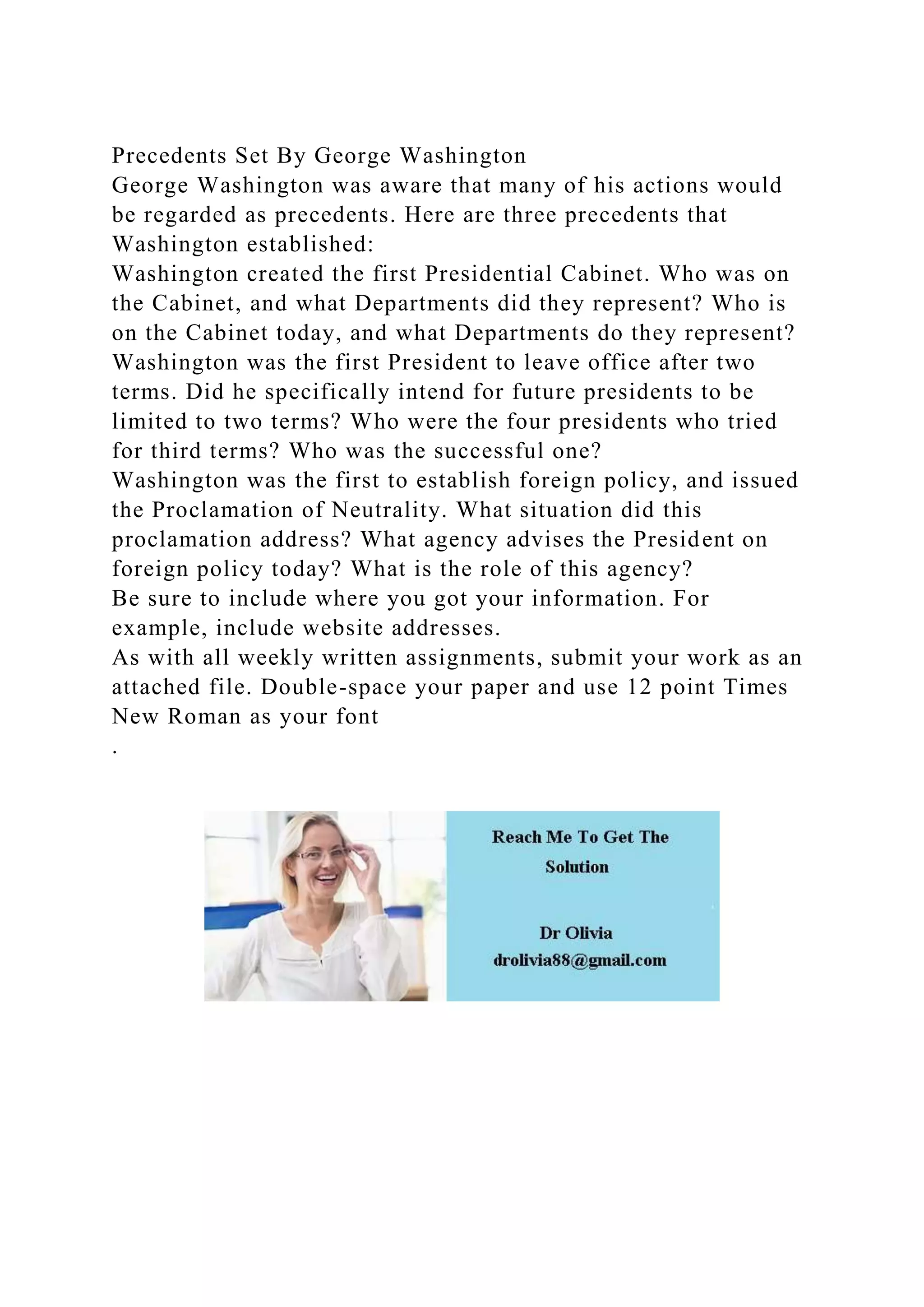 Precedents Set By George WashingtonGeorge Washington was aware tha.docx