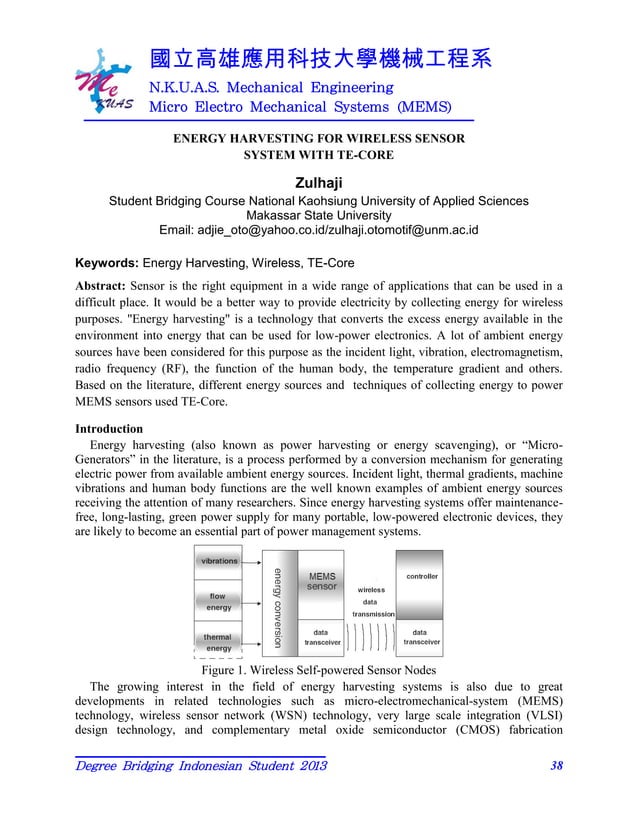 Energy Harvesting For Wireless Sensor System With Te Core Pdf