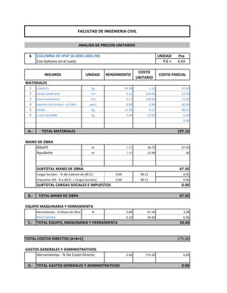 Precios unitarios de una columna | PDF