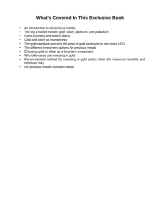 Precious metals investing cheat sheet for maximum roi & minimum risk ...