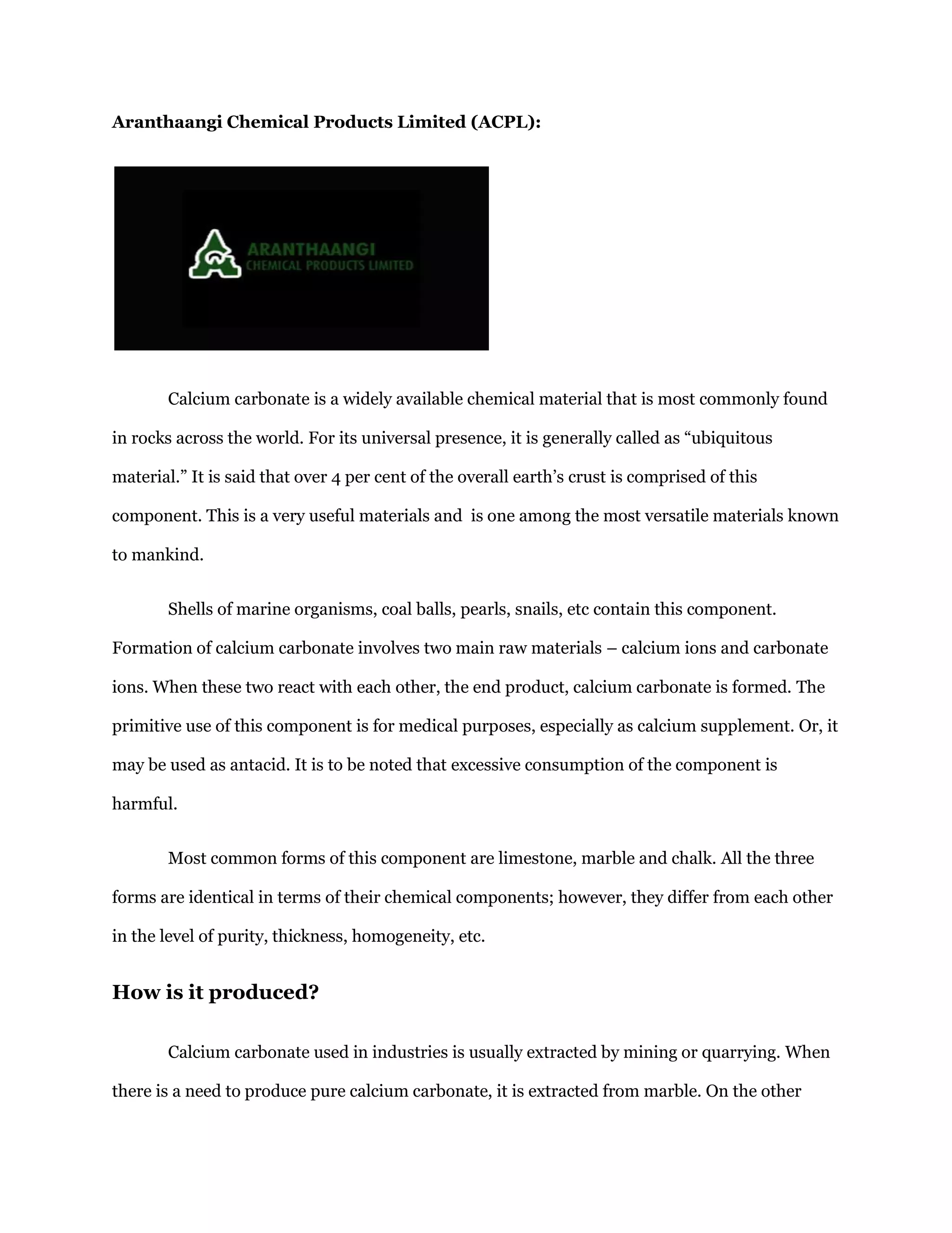 Precipitated Calcium Carbonate - Calcium Carbonate in India | PDF