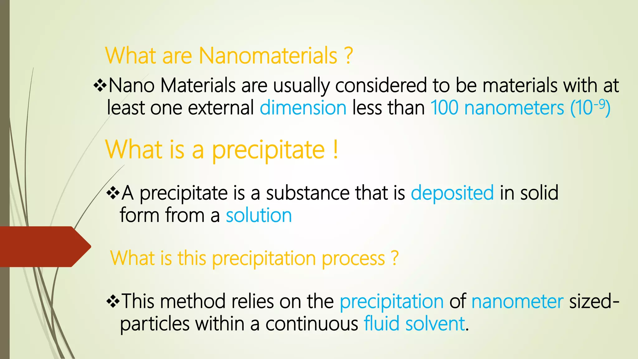 Synthesis of nanomaterials using precipitation process | PPTX